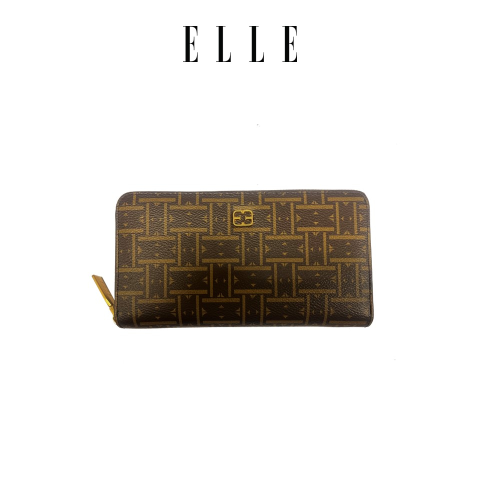 Elle Monogram Zip Around Wallet - Brown | Shopee Malaysia