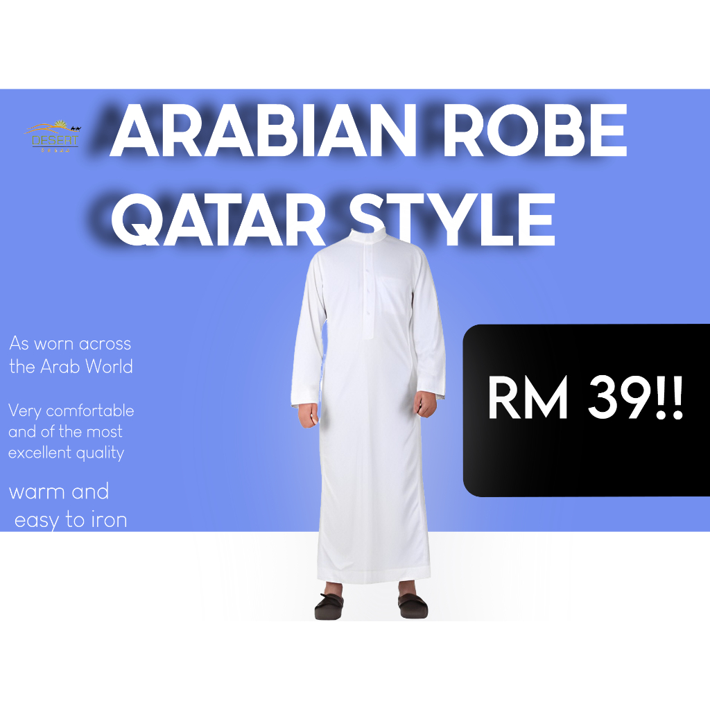 Arabian robe Qatar style white thobe Jubah Arab men boys ramadan eid ...