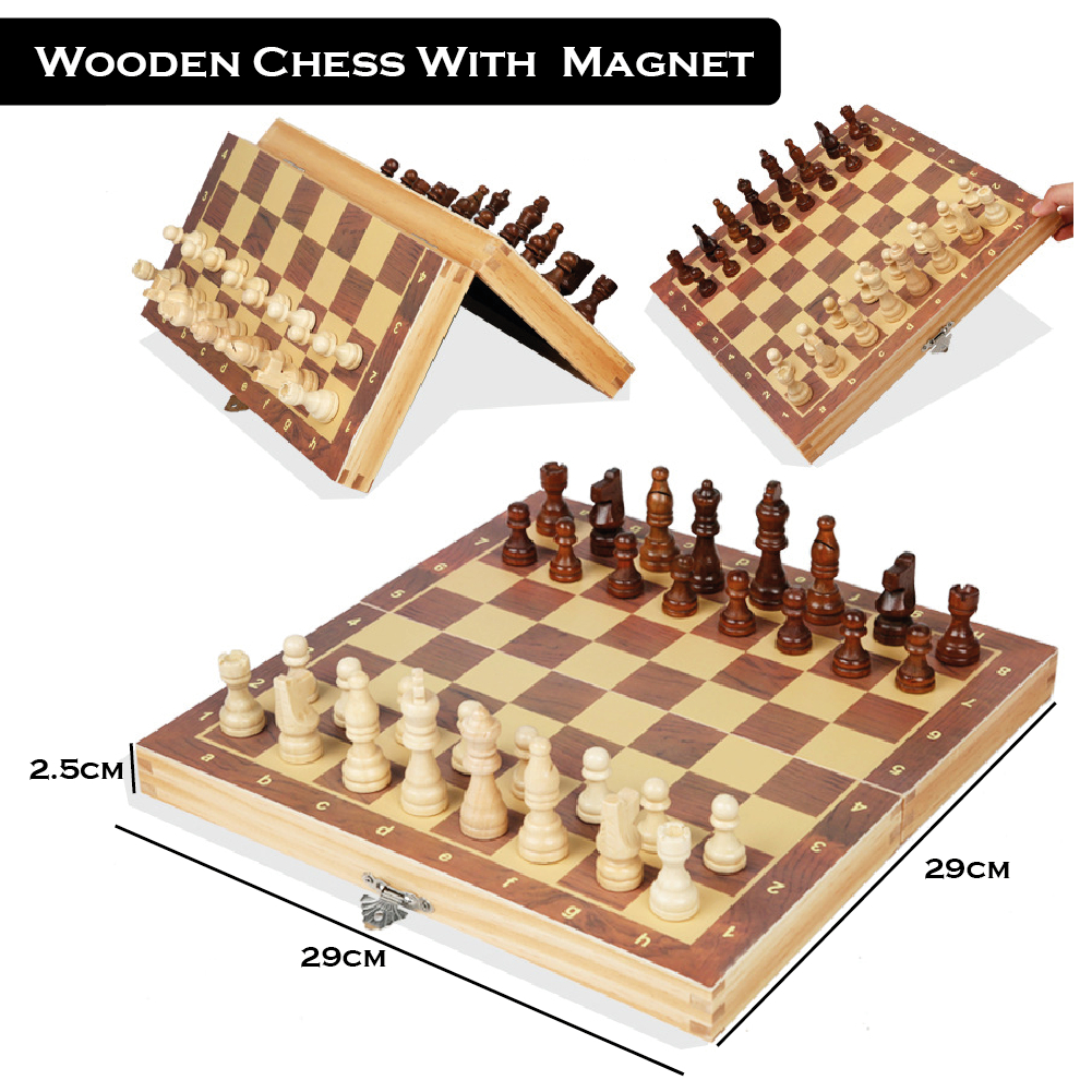 3 in 1 Chess Board Set Premium Wooden & Magnetic Folding Potable Chess ...