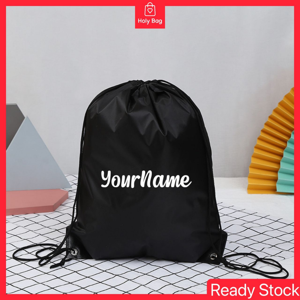 Customize Name Drawstring Bag Nylon Black | No MOQ | Waterproof ...