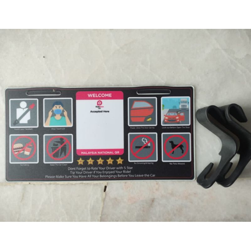Grab QR pay and rating board with car seat hook | Shopee Malaysia