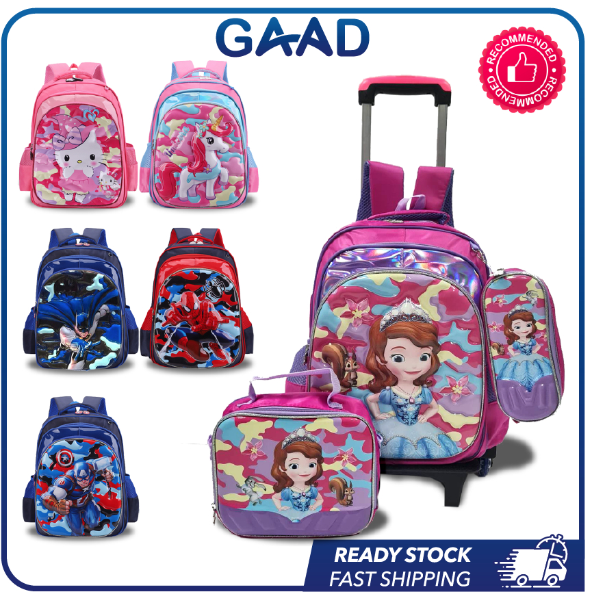 3In1 Detachable Big Size 3D Backpack Trolley 6 Wheels Primary Students ...
