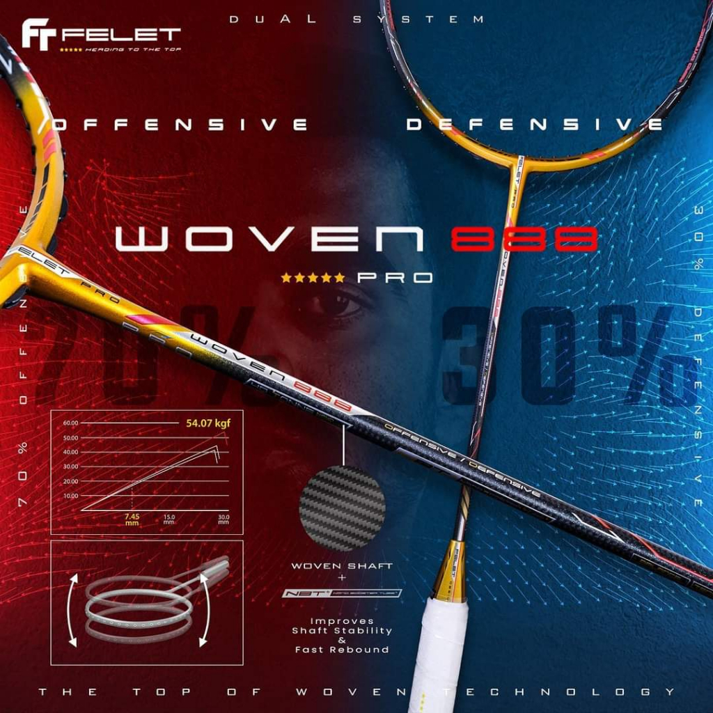 FELET WOVEN 888 BADMINTON RACKET FREE GRIP AND STRING ( UNSTRUNG ...