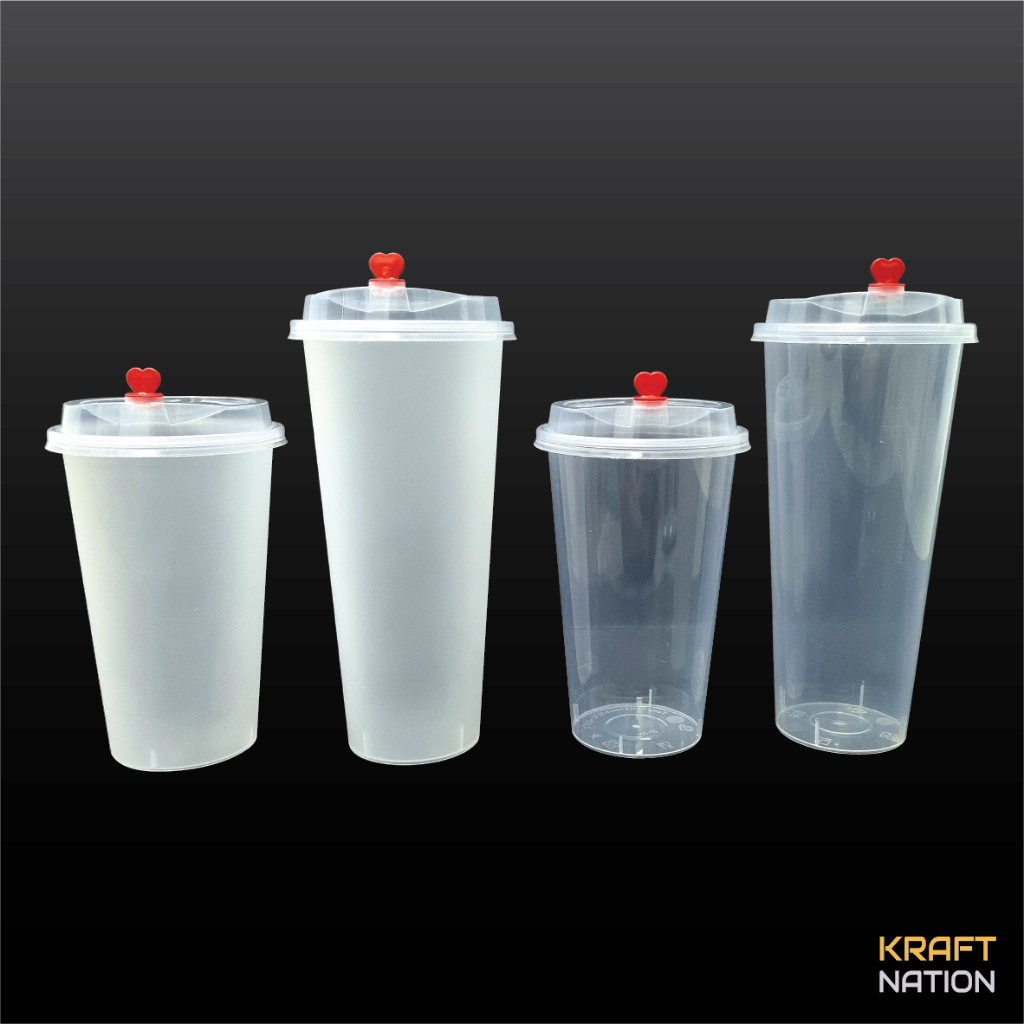 [Cheapest] 50 sets 500ml/700ml PP Injection Cup Matte Frost Plastic cup with Clear Injection lid ...