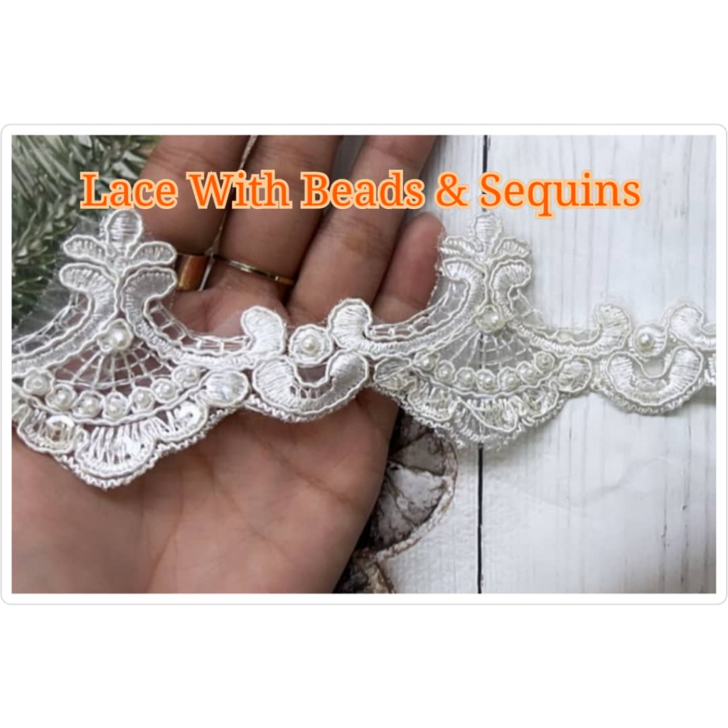 Border Lace Sequins and Beads, Lace Meter Lace Pengantin Tinggi 6cm ...