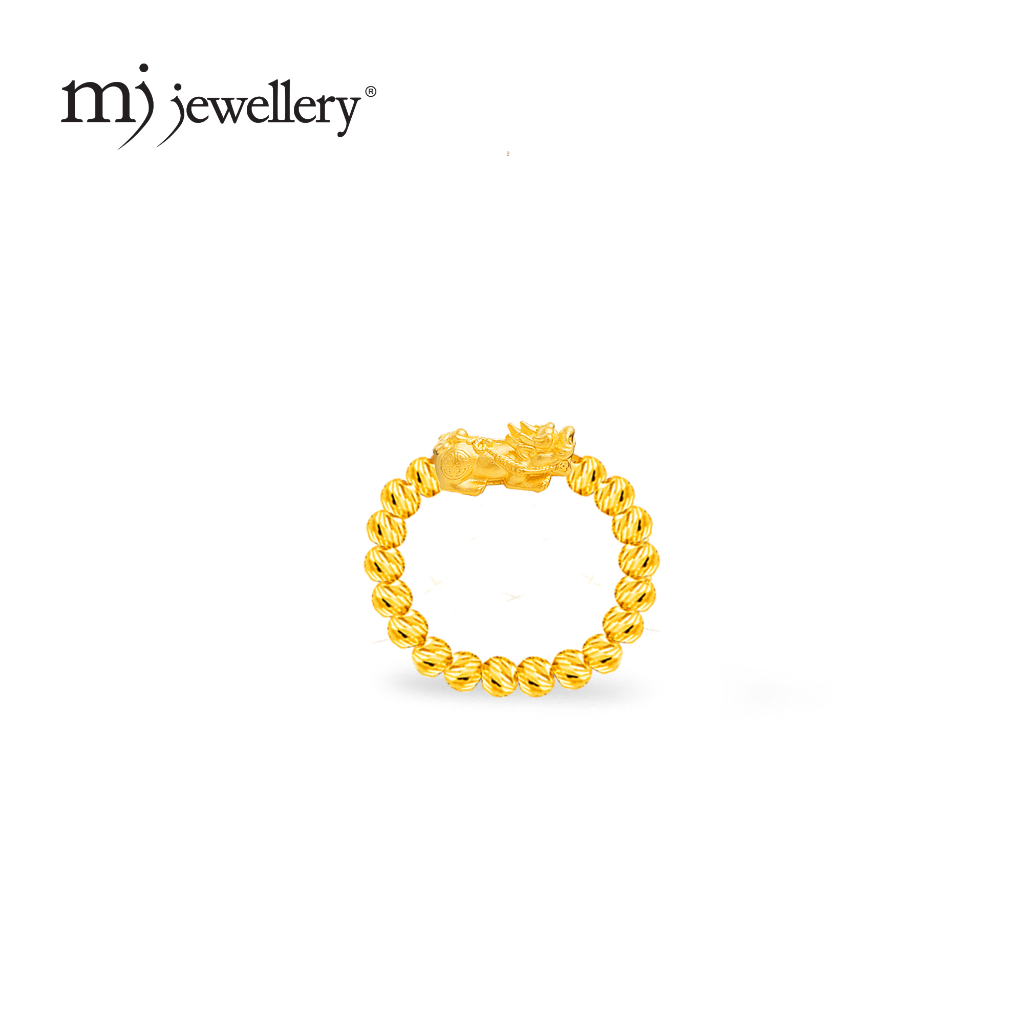 MJ Jewellery 999.9/24K Pure Gold Pixiu with 375/9K Gold Beads Ring C601 ...