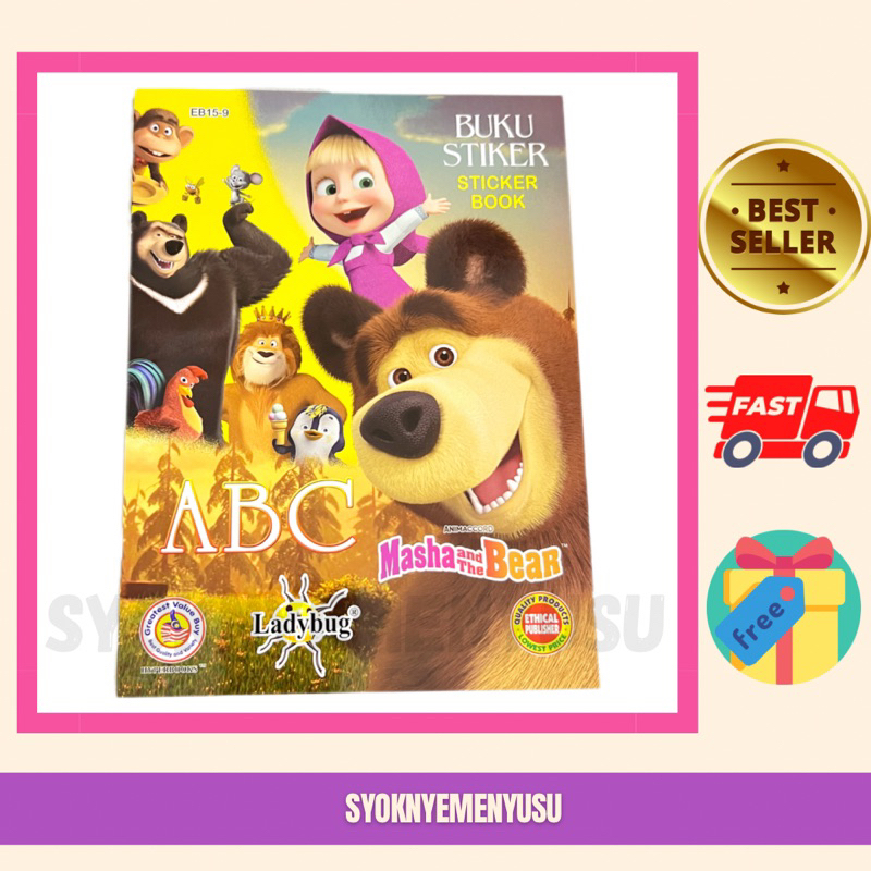 Masha & The Bear Abc Sticker Book 16 Pages B5 Size Buku Mewarna Murah ...