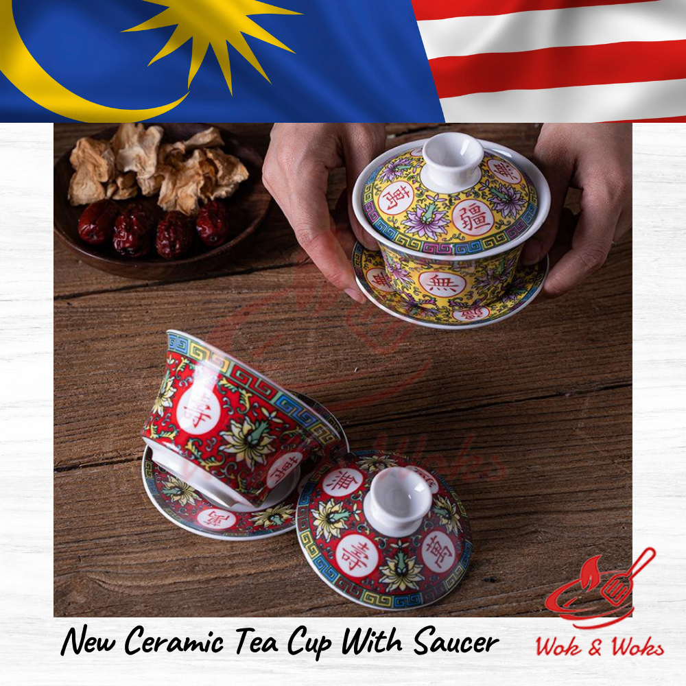 New Ceramic Chinese Tea Cup With Saucer / Cawan Teh Cina Klassik Dengan ...