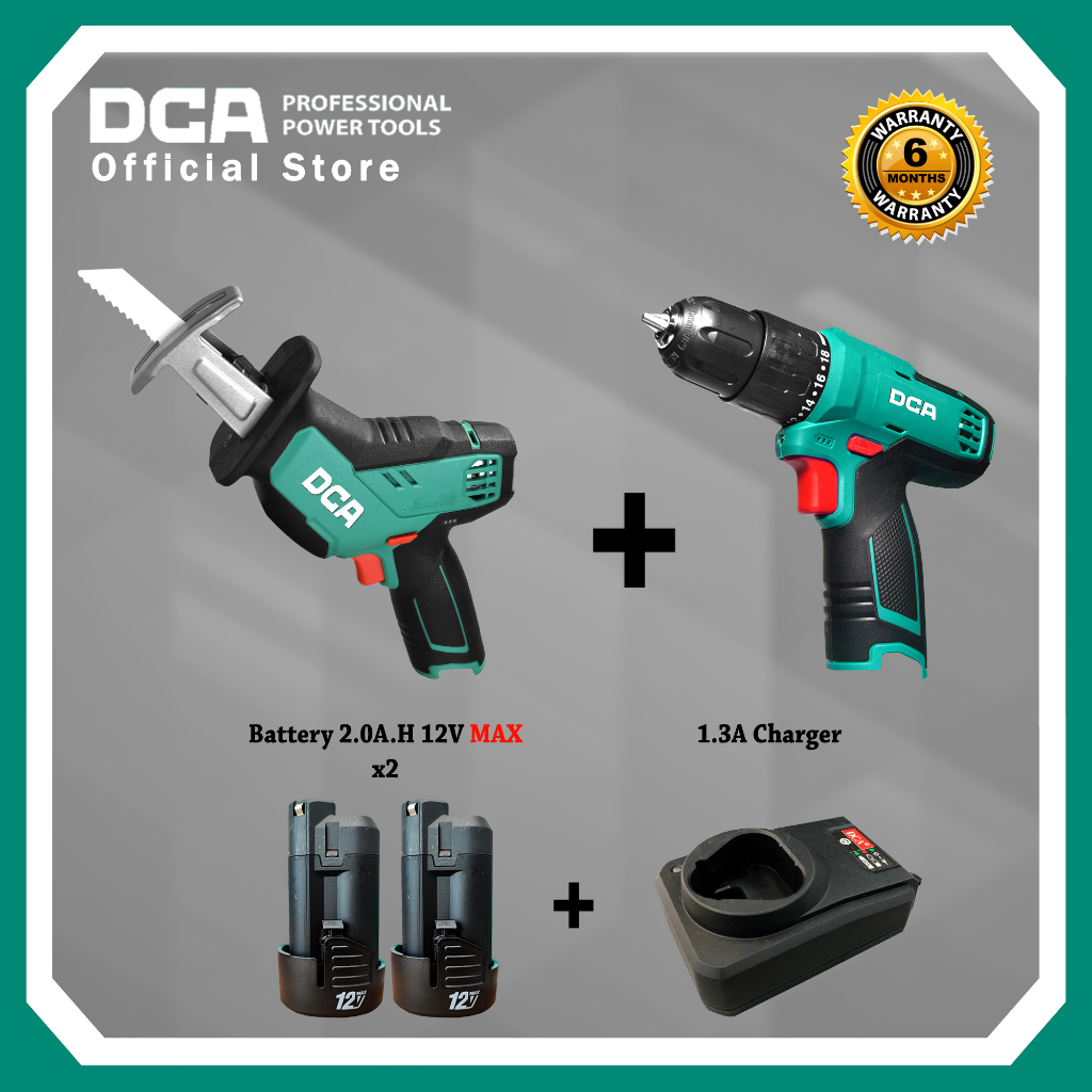 DCA Cordless Brushless Driver/Hammer Drill + Sabre Saw Combo Set(12V ...