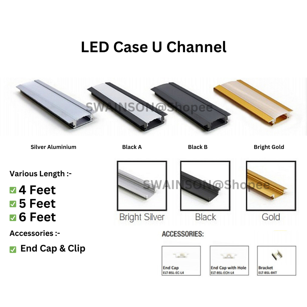 LED U Channel Strip Light Aluminum Casing Profile Track Housing (Coated ...
