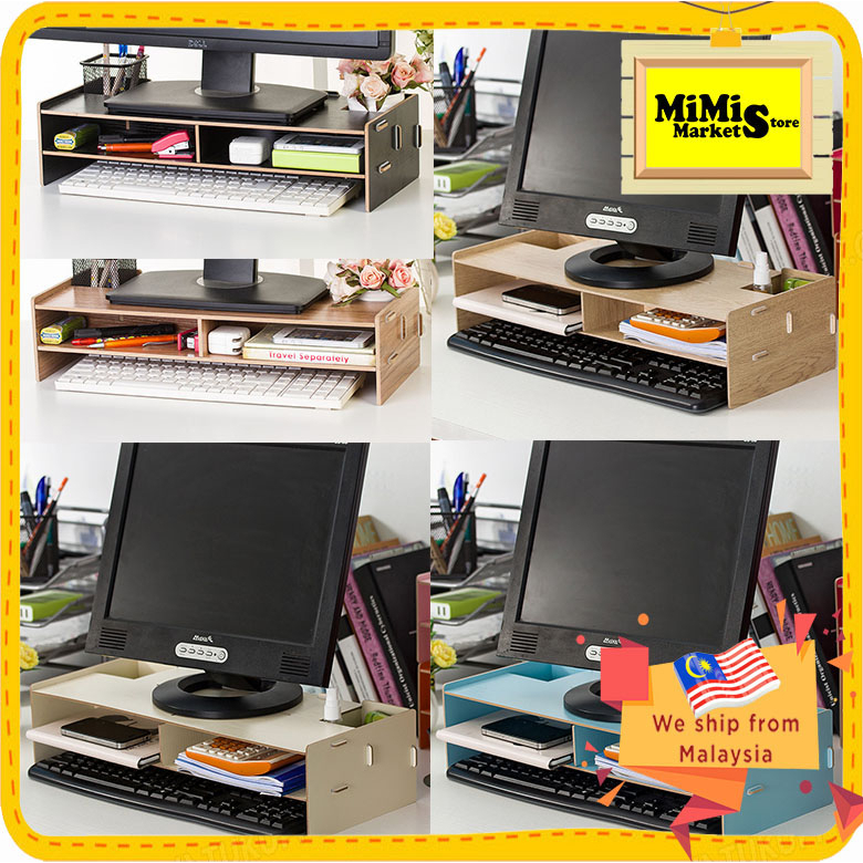 Meja Monitor Decorative Organizer Wood Monitor Table Storage Table ...
