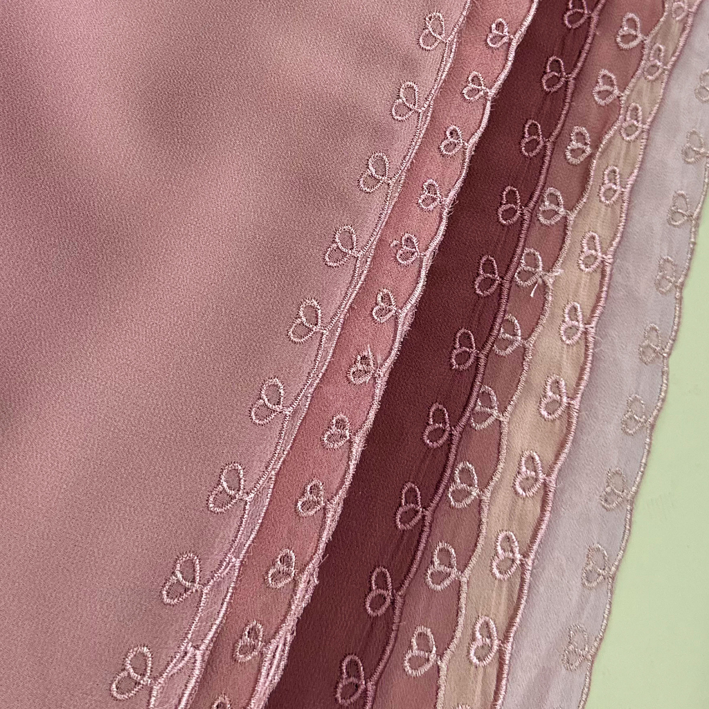 Tudung Bawal Sulam Embroidery Ribbon Chiffon Georgette Bucu Tajam Square | Shopee Malaysia