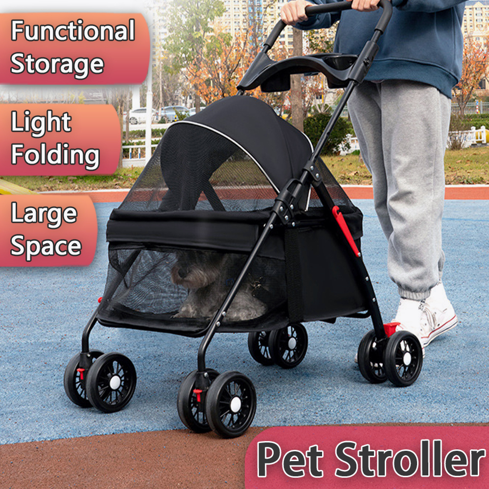 Pet Strolley Foldable With Seat Belts 360°Universal Wheel Dog Cat ...