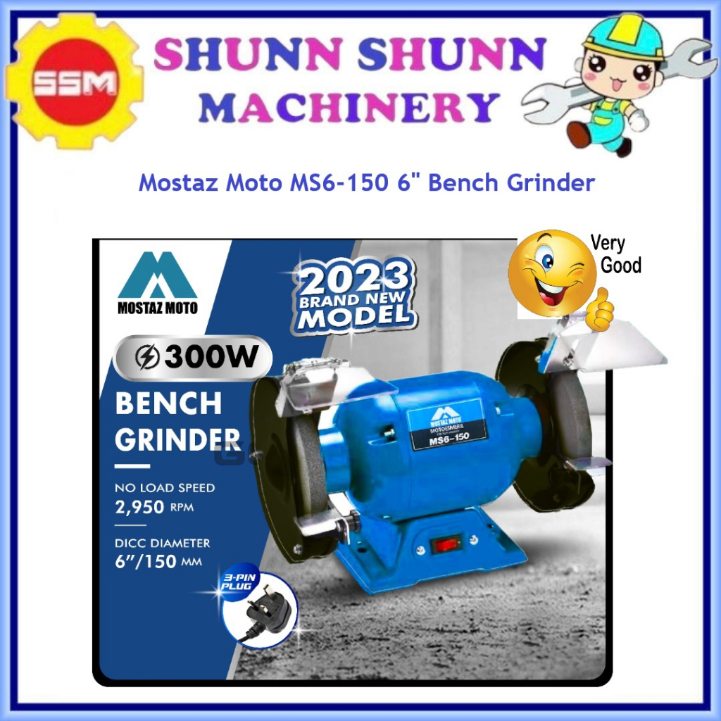 Mostaz Moto 300W 6"/150mm Bench Grinder Machine Polish Grinding Mesin ...