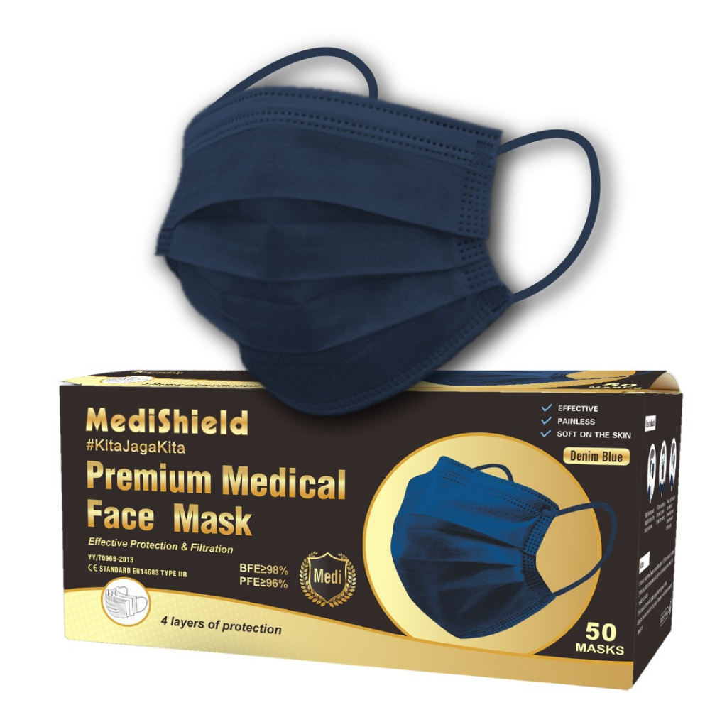Medishield 4ply Medical Face Mask - Denim Blue (50Pcs) | Shopee Malaysia