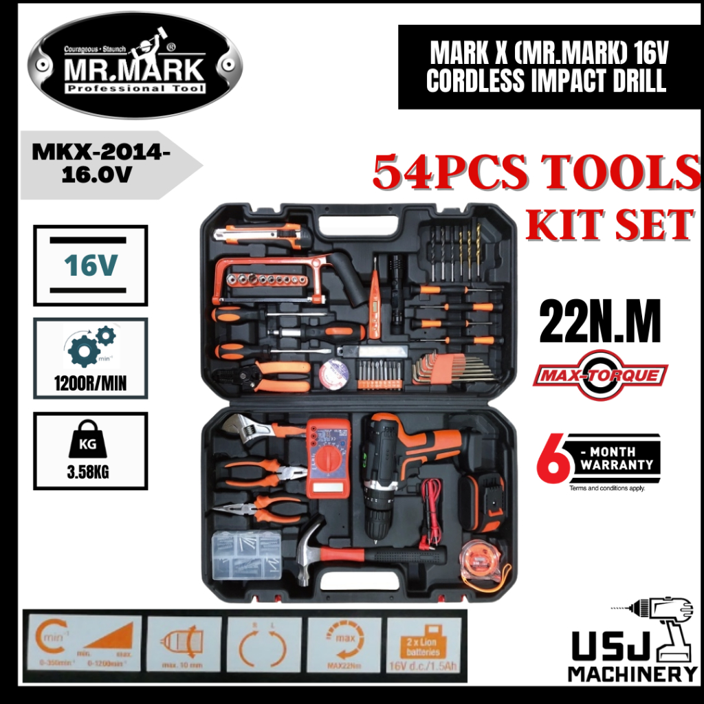 MARK X (MR.MARK) 16V Cordless Impact Drill With 54PCS Tool Kit Set MKX ...