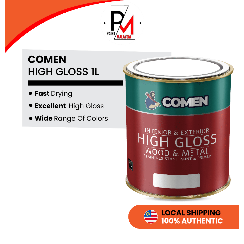COMEN High Gloss 1L Wood & Metal Paint Oil-Based Cat Minyak Kilat Cat ...