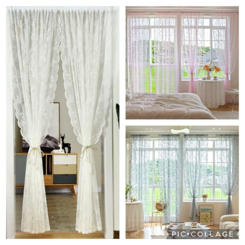 Lace sheer curtain for room living room Langsir pintu lace sulam ...