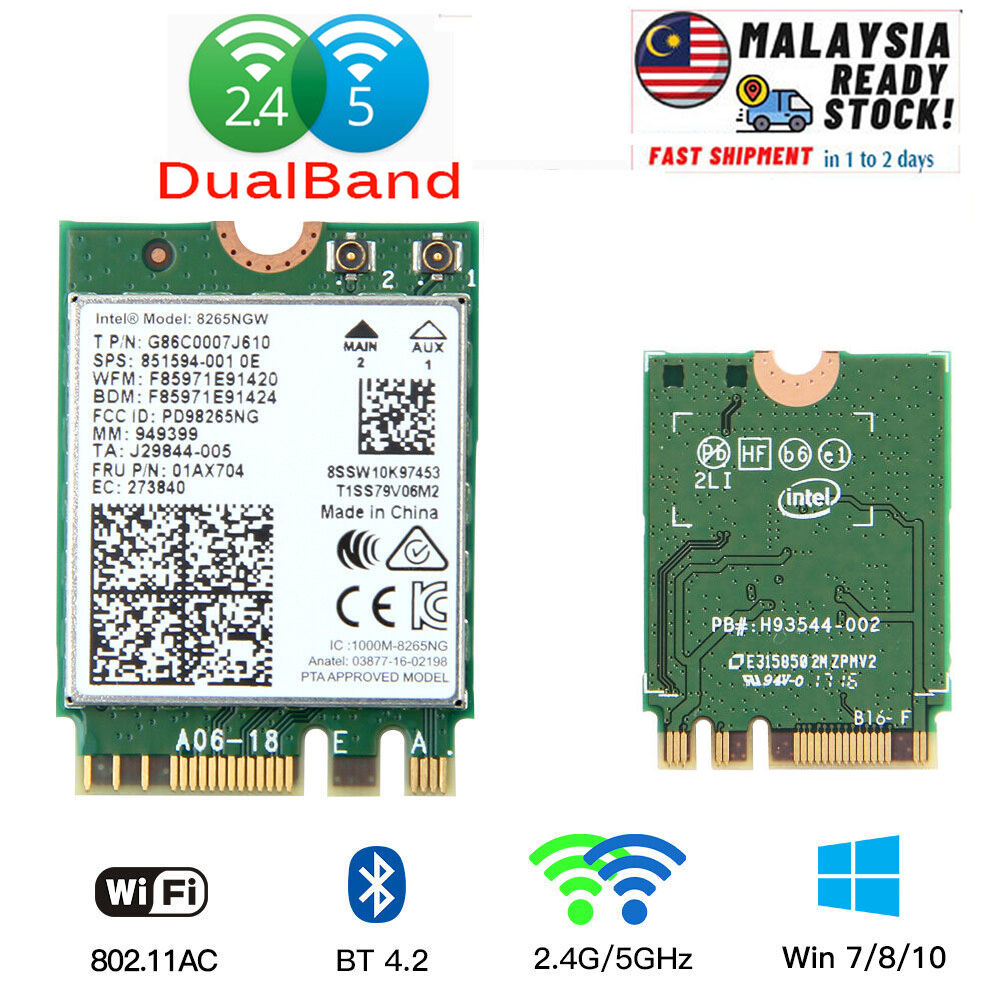 Intel 8265NGW 8265 867Mbps Dual Band 2.4G 5.0GM.2 NGFF Mini Wireless WiFi Bluetooth Network Card ...