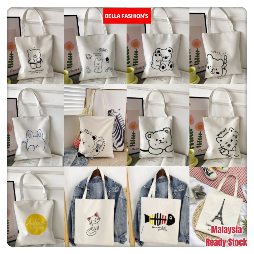 [NEW ARRIVAL]Tote Canvas Bag With Zip Student Tuition Bag Shopping Bag ...