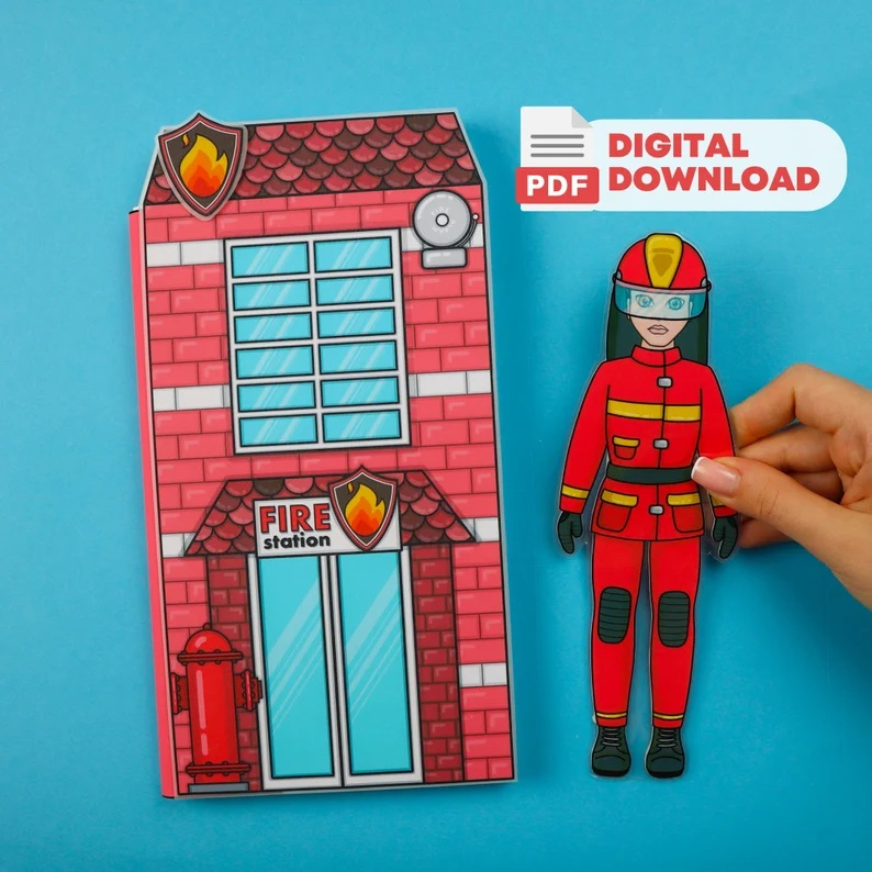 [Softcopy PDF] Printable Paper Fire Station Dollhouse Busy book for ...