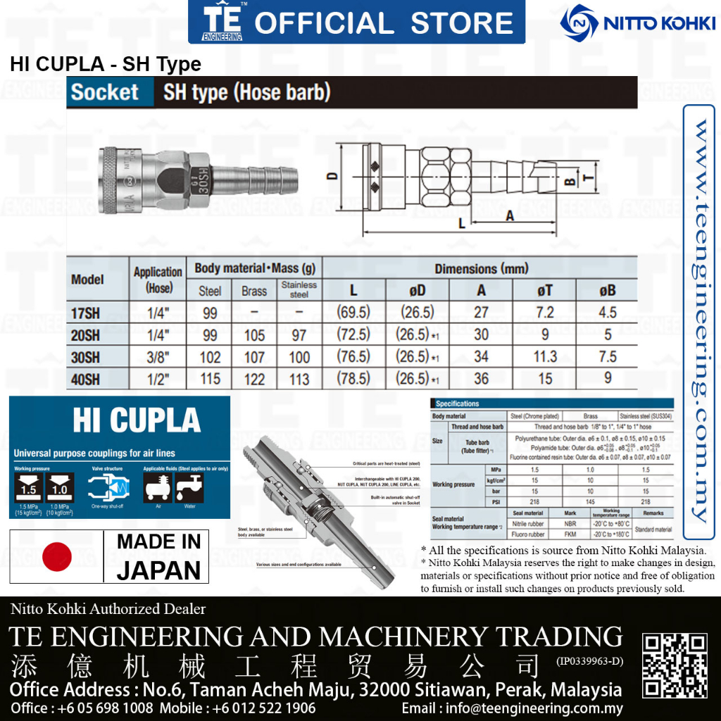 NITTO KOHKI SH Type Pneumatic Air Quick Coupler (HI CUPLA 20 SH, 30 SH, 40 SH) | Shopee Malaysia