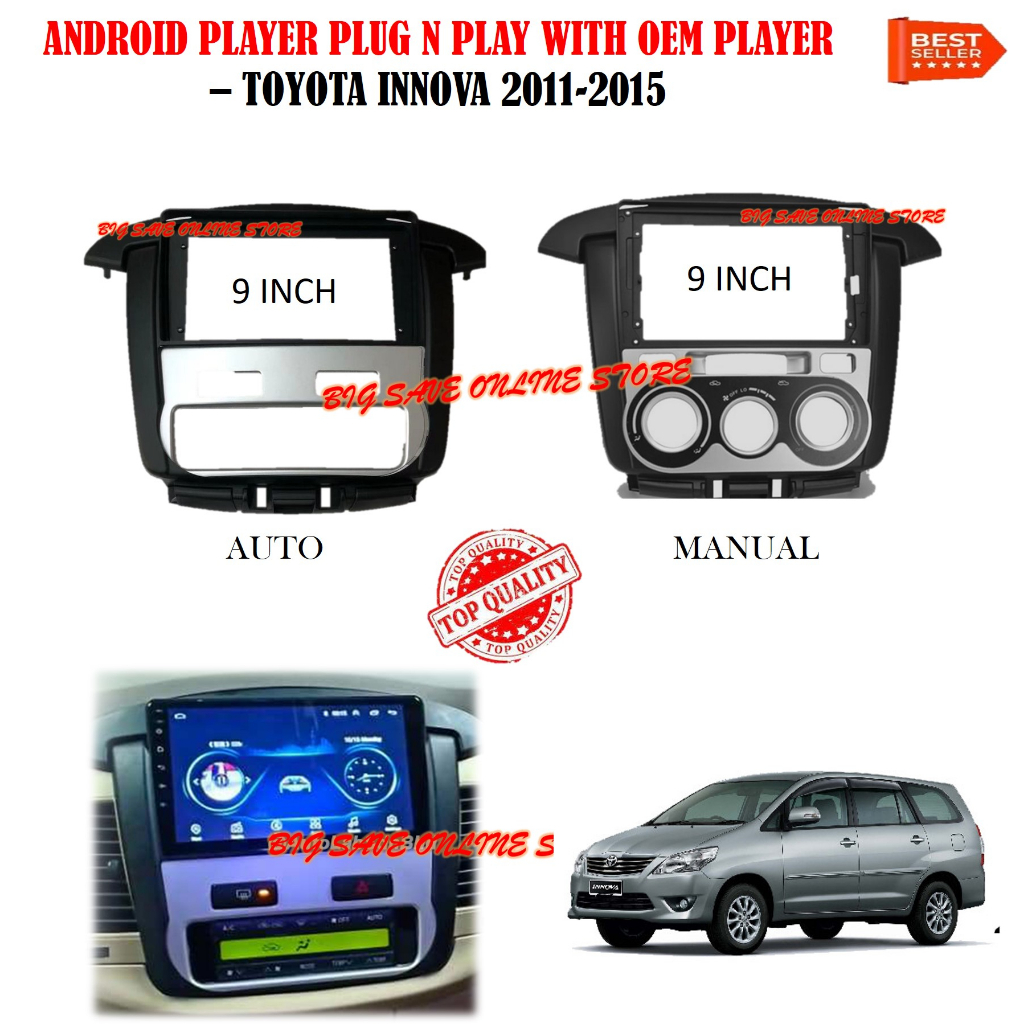 TOYOTA INNOVA 2011-2015 (AUTO / MANUAL) ANDROID PLAYER 9” PLUG N PLAY ...