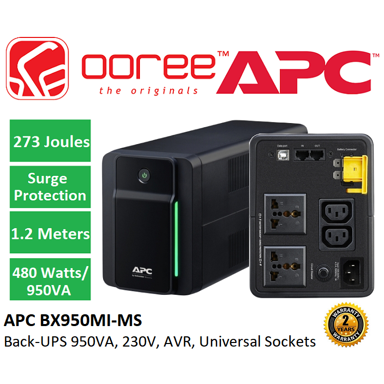 APC UPS BX950MI-MS 950VA, 230V BACK UPS AVR UNIVERSAL SOCKET WITH ...