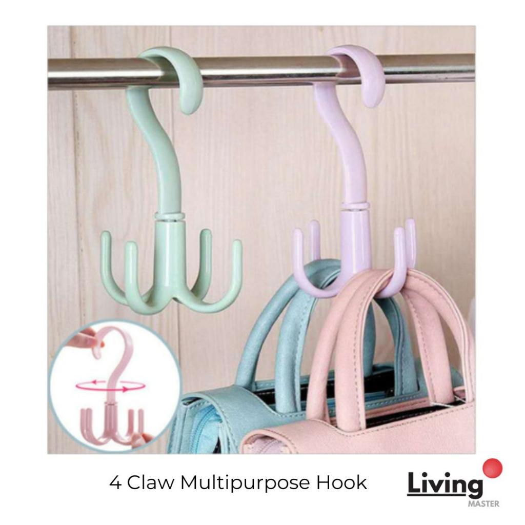 Multifunctional Rotatable Hanging Hook 4 Claw Hanging Hooks Wardrobe ...