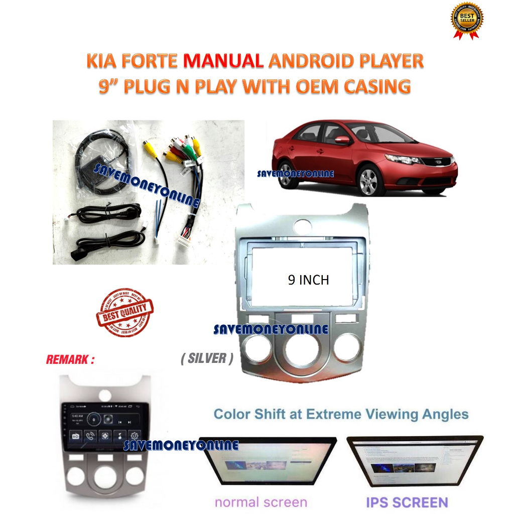 KIA FORTE MANUAL AIR-COND ANDROID PLAYER 9” INCH PLUG N PLAY WITH OEM ...