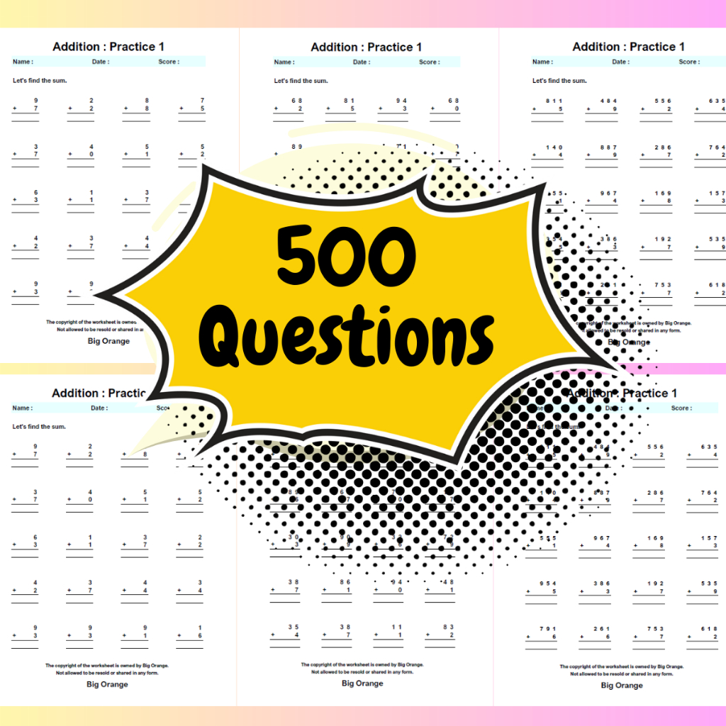 Printable Mathematics Worksheet -500 Question/ Preschool- Addition ...