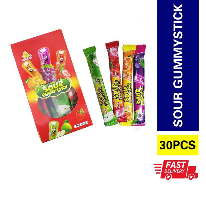 Halal Sanwa Sour Gummy Stick Chewy Stick Candy Mixed Fruits Flavor 30'S ...