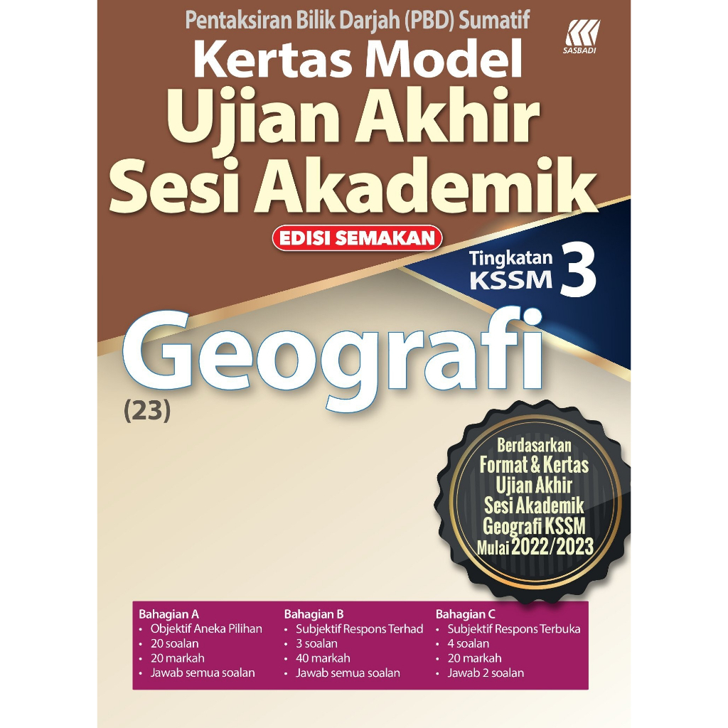 Sasbadi 2023 Latihan Kertas Model Uasa Geografi Tingkatan 3