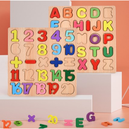 Wooden ABC Puzzle Kids Early Learning Montessori Toy Wooden Match Board ...
