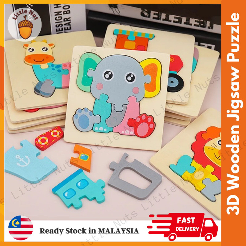 Teka-teki Jigsaw Kayu Teka-teki Kenderaan Haiwan Kanak-kanak Kanak ...