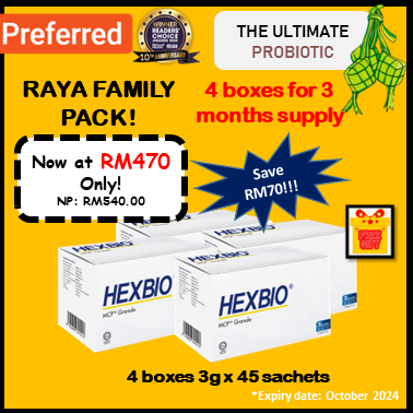 [4 boxes: 3 months supply] HEXBIO Probiotic: 3g X 45’s family pack ...
