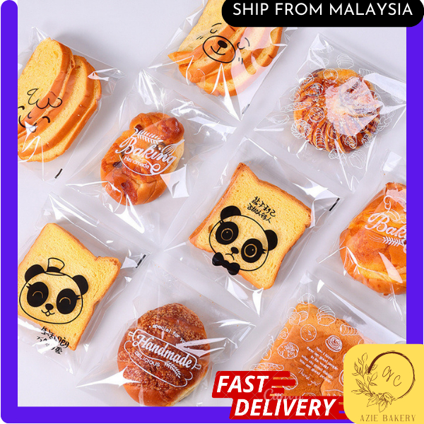 [100 pcs] Transparent Bread Bag Self-Adhesive Bakery Bag Plastic Bag ...