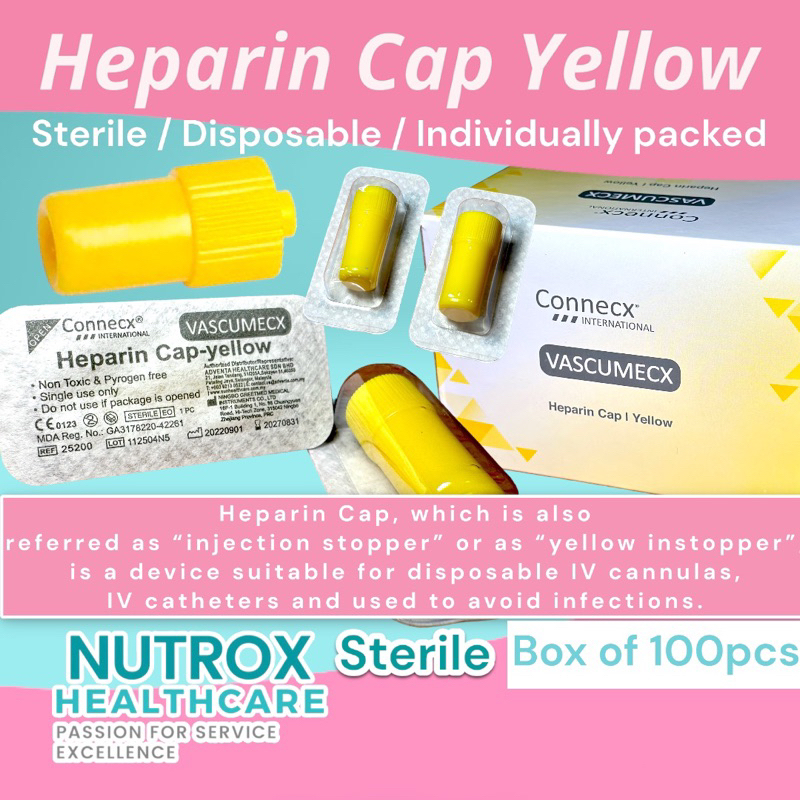 Heparin Cap Yellow Sterile Individually Packed Box of 100pcs | Shopee ...