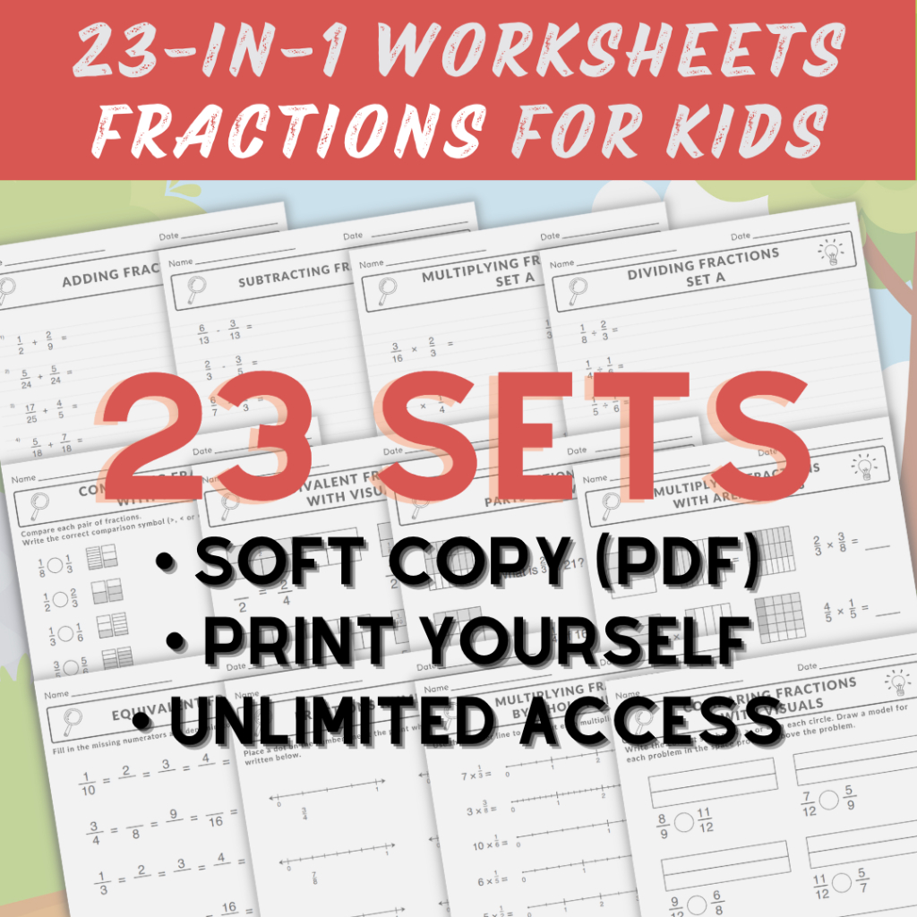 [23-in-1 Bundle] Printable Fractions Worksheets for Primary School | 23 ...