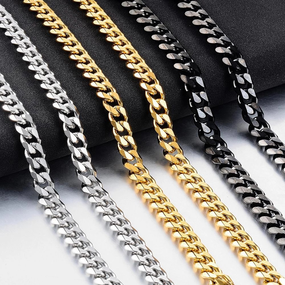 Men's Necklace Stainless Steel Cuban Link Chain Silver Color Male ...