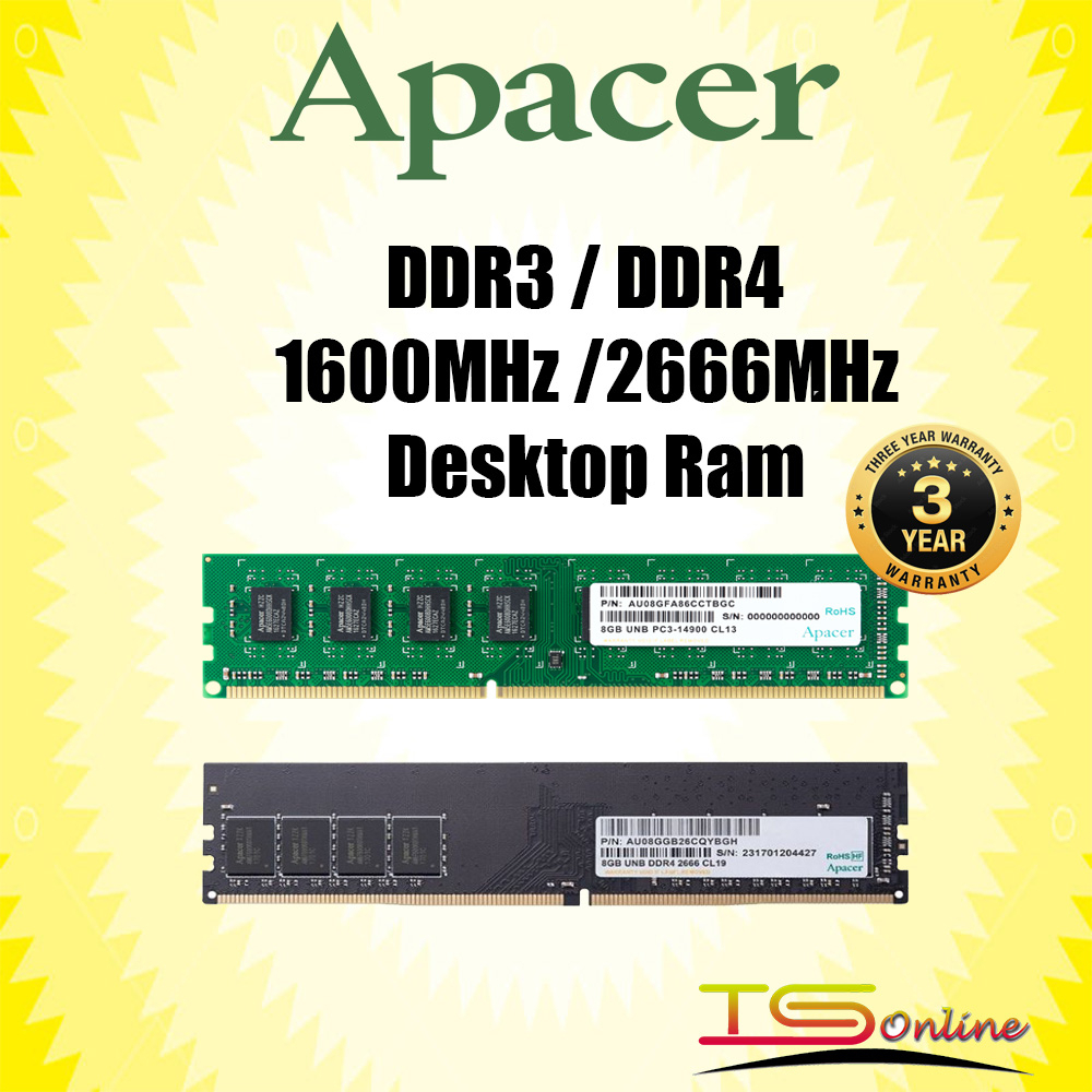 Apacer 4GB/8GB (DDR3/DDR4) 1600MHz / 2666MHz CL11 Desktop Ram | Shopee Malaysia