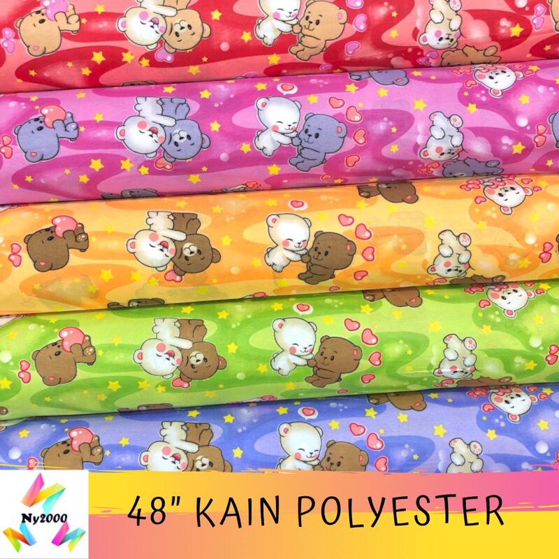 Kain Polyester Corak Kartun Lovely Bear (Bidang 48 inci) | Kain Meter ...