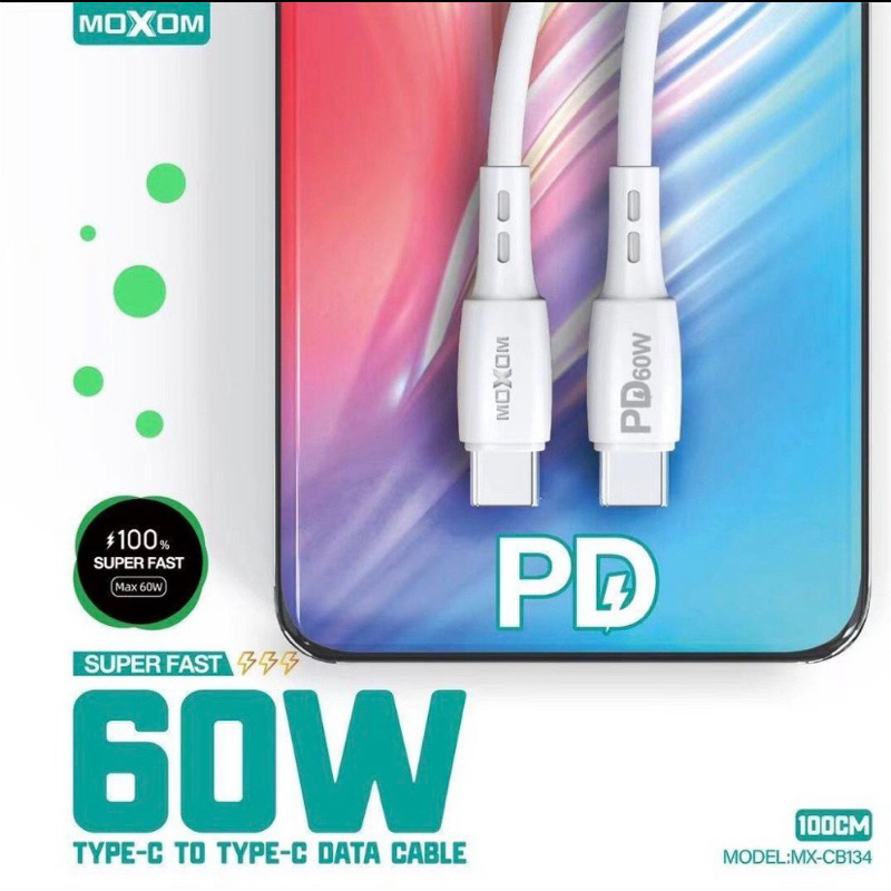 Original MOXOM MX-CB134 Industrial Standard 60W Fast Charge PD Cable Type-C to Type-C Quick ...