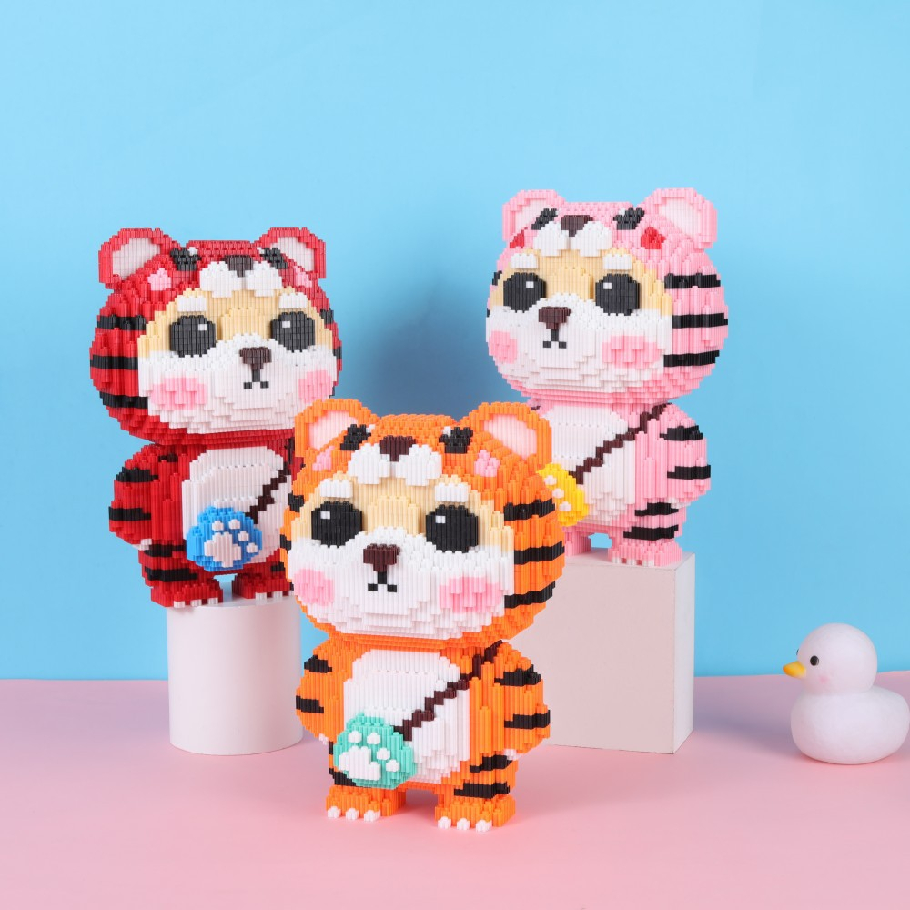 🇲🇾Cute Tiger Building Blocks Q萌老虎串联积木 DIY Kids Couple Cartoon Puzzle ...