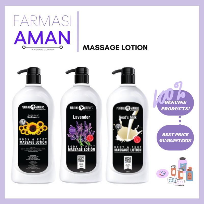 Perfume Generics Body & Foot Massage Lotion 1000ml (Sunflower / Lavender / Goat's Milk) | Shopee ...