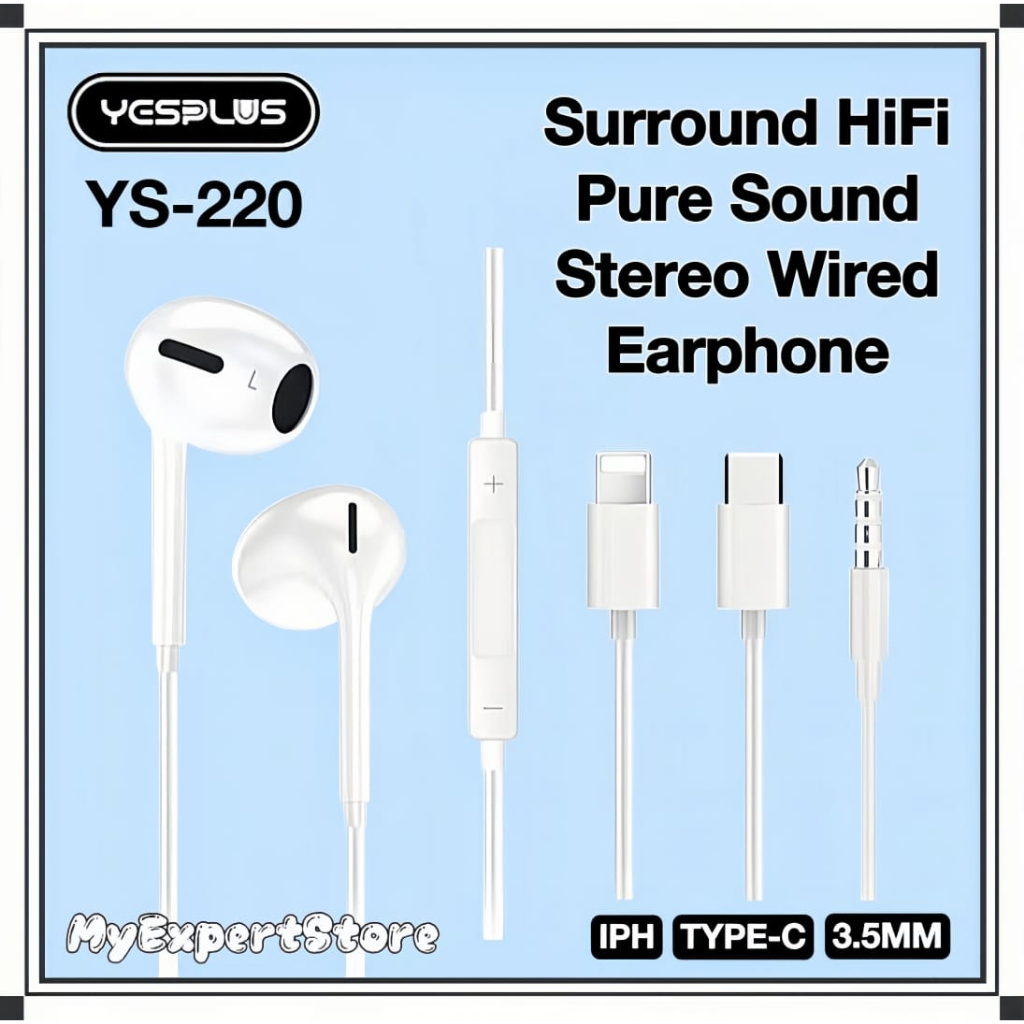 Yesplus YS-220 YS220 YS 220 Lighting Type C 3.5MM PRO Surround Hifi Pure Sound Stereo Wired ...