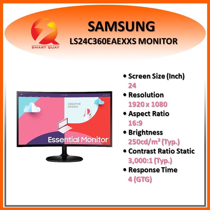 SAMSUNG S3 S36C 24" FHD 75Hz ESSENTIAL CURVED MONITOR (LS24C360EAEXXS ...