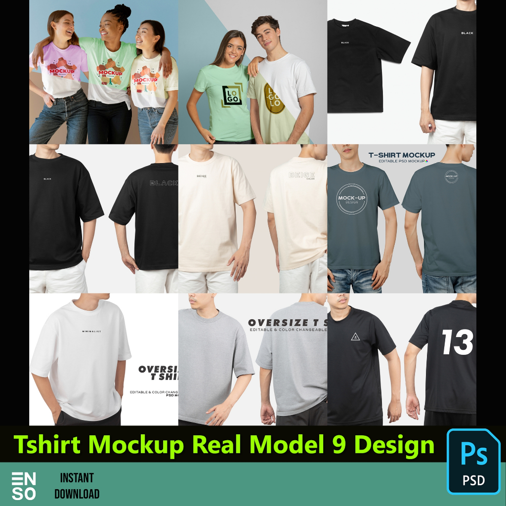 PSD T-shirts Mockup 9 Design | Real Model Shirt Mockup | Editable ...