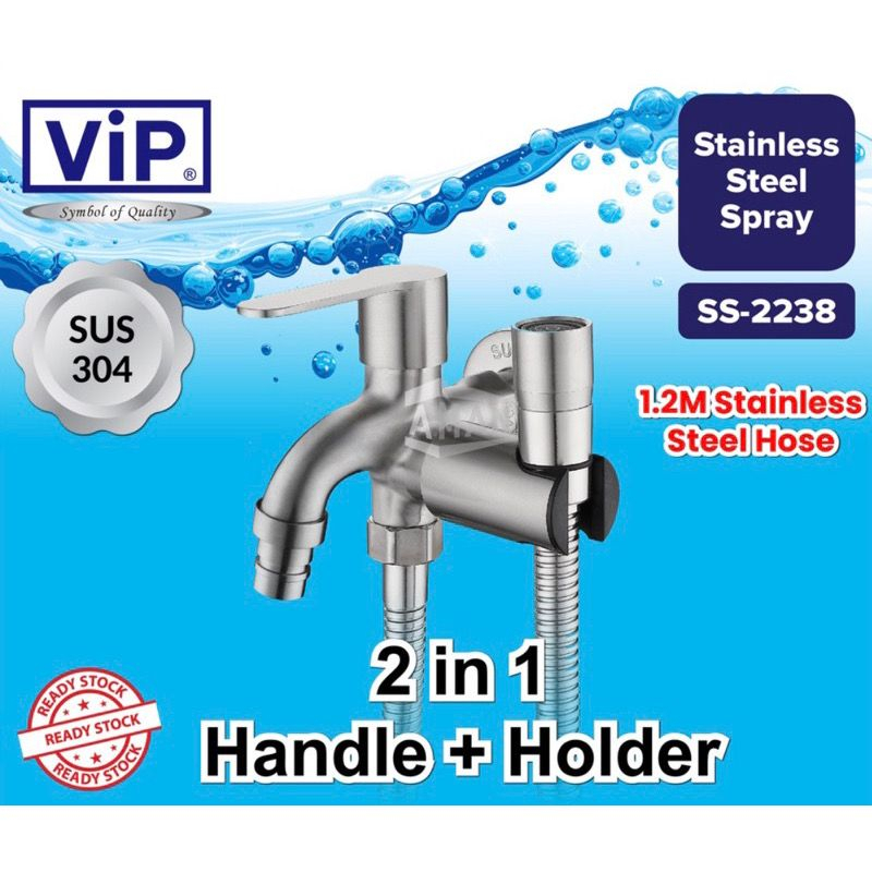 VIP SS2238 304 Stainless Steel Two Way Faucet Tap With Bidet Hose ...