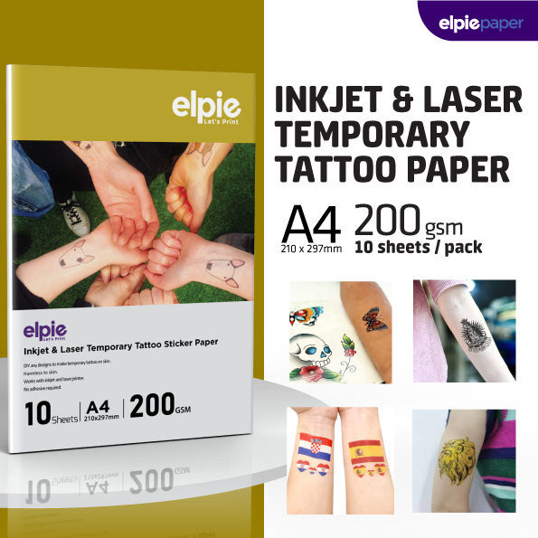 [ELPIE Paper] 10pcs A4 Inkjet & Laser Temporary Tattoo Paper Sticker ...